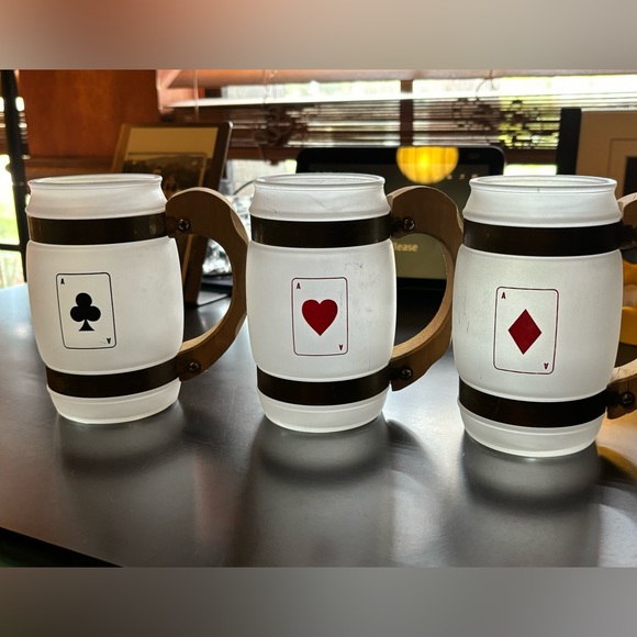 Dining | Vintage Siesta Ware Wood Handled 3 Frosted Mugs Ace Of Hearts ...